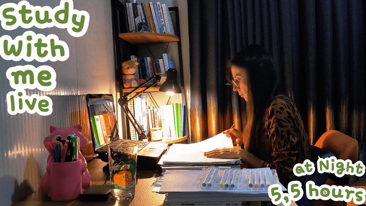 LIVE I 5,5 Hour Study With Me At Night 📚 Real Time, Pomodoro 60/10, Fire Crackling #studywithme ...