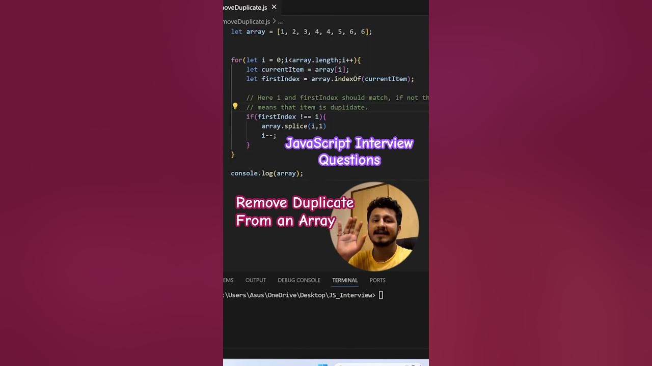 Javascript Remove Duplicate From An Array Js Interview Question Javascript Js Coding Youtube