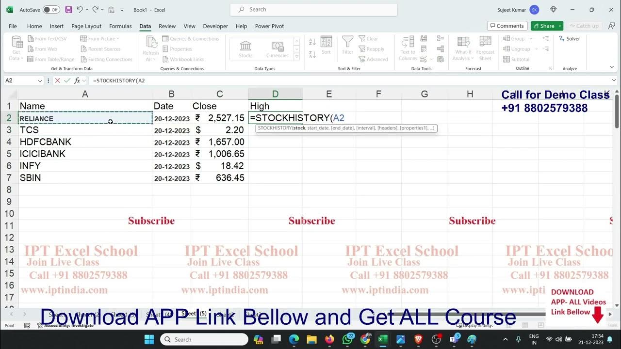 How To Use Excel S Stockhistory Function Sujeet Sir Excel Classes Iptindia Excelcourse Youtube