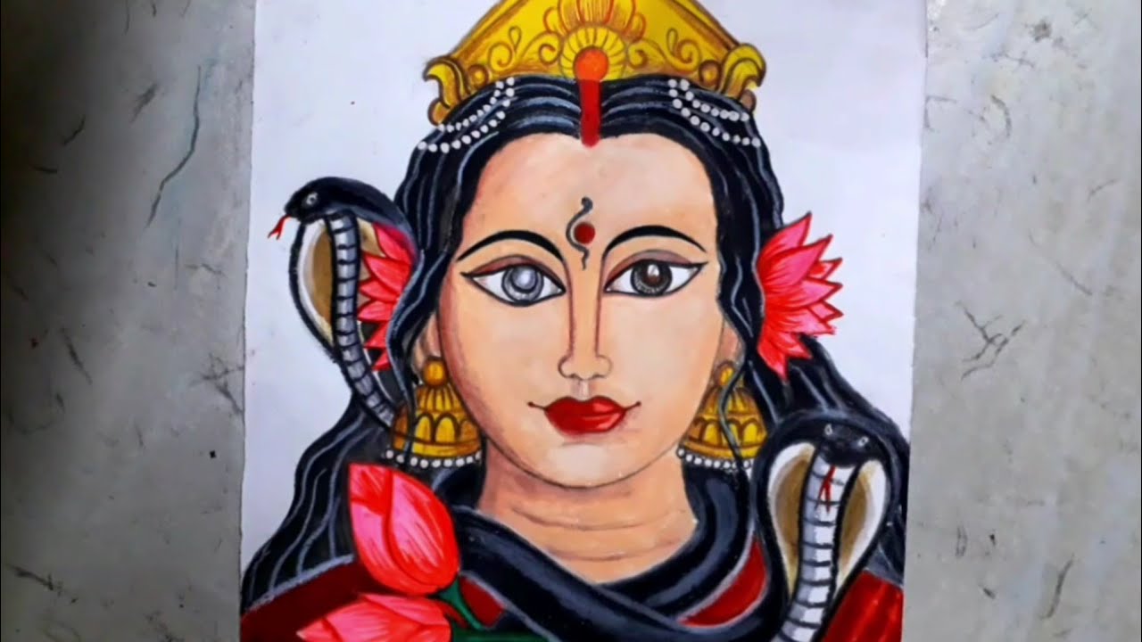 How to draw maa Manasa Devi drawing easily | maa monosa drawing ...