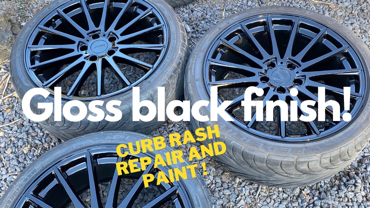 Fixing curb rash and painting TWO sets of wheels! (Gloss black) - YouTube