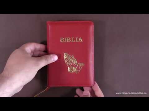 Biblie din piele, mica, culoare rosie, fermoar, margini albe, simbolul ...