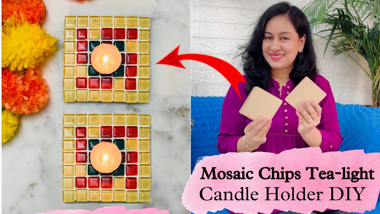How to make Mosaic Chips Tea-light Candle Holder | Mosaic art| Easy and ...