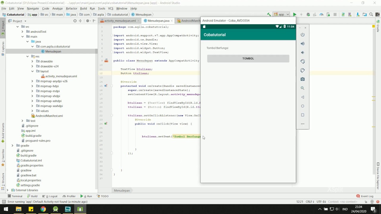 Mengenal Menu Dasar Android Studio - TextView, Button dan memasang ...