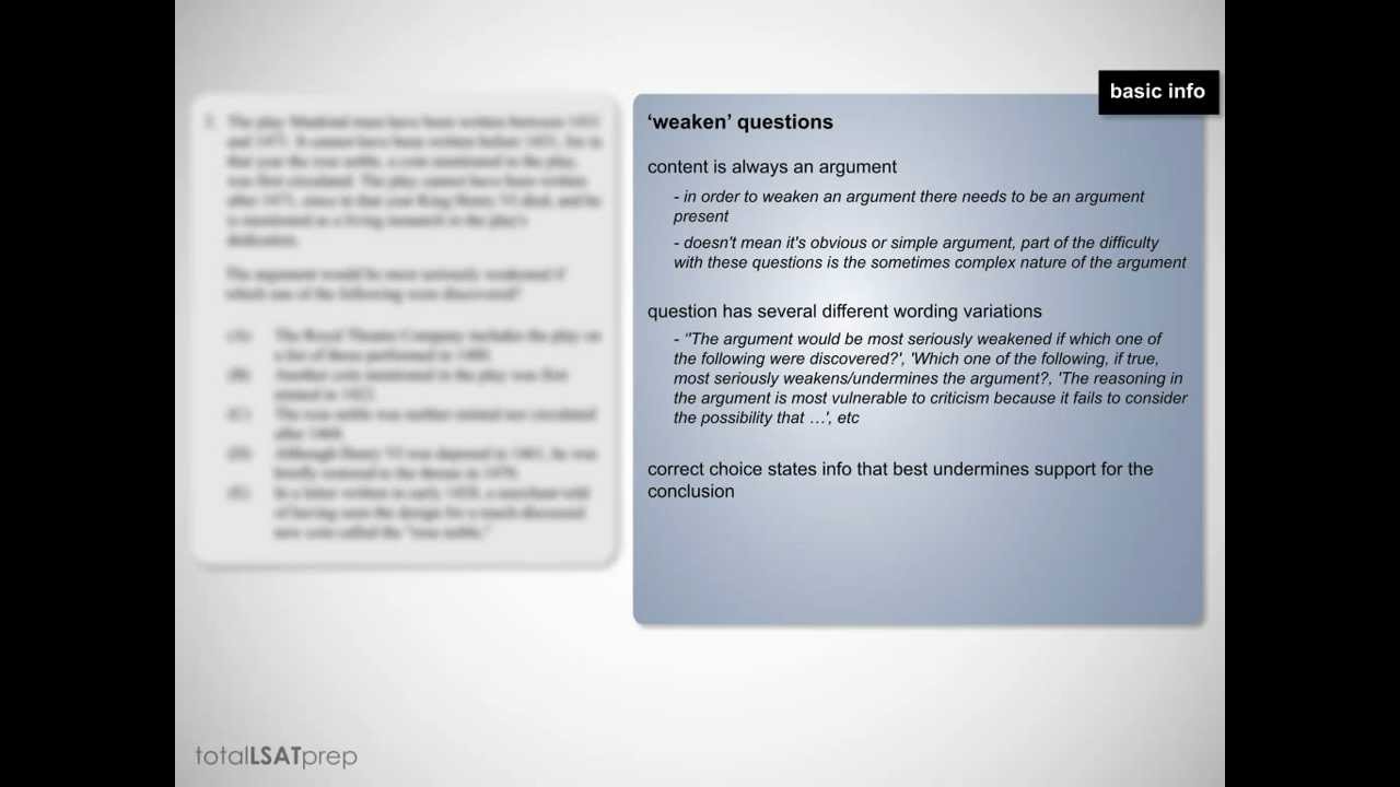LSAT Logical Reasoning 2 - weaken questions clip.mp4 - YouTube