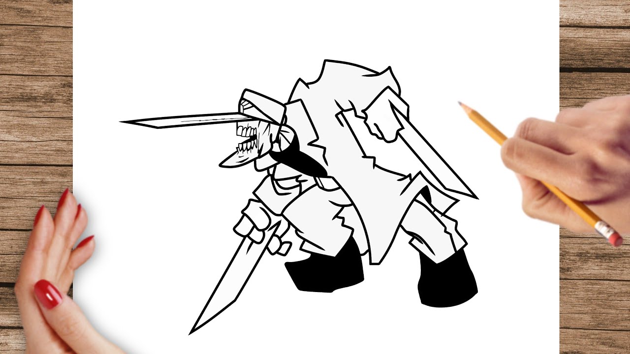 HOW TO DRAW Katana Man | Friday Night Funkin mod : FNF CHAINSAW VS ...