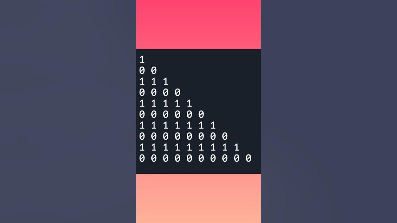 Shorts 🔥 Java Program Print Numbers One And Zero Triangle Shape Using For Loop Youtube