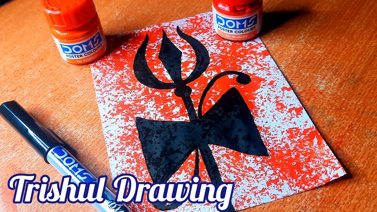 #96 how to draw Trishul Painting || Mahashivratri drawing for beginners ...