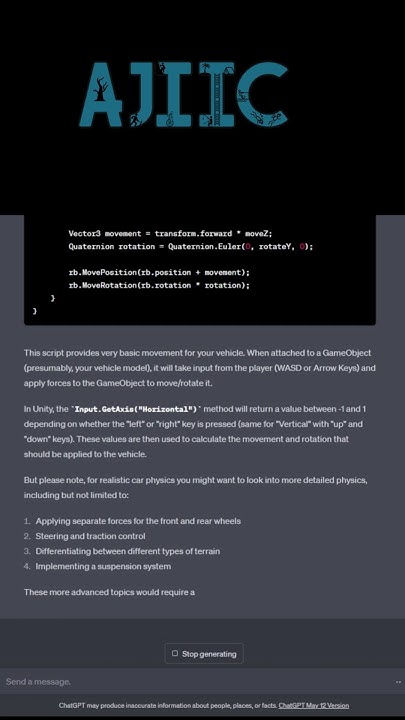 Master Unity Game Dev With Chatgpt C Vehicle Scripting Tutorial Shorts Coding Ai Chatgpt