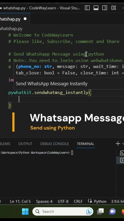 Send Whatsapp Message Using Python Ytshorts Python Trending Pythontutorial Like Youtube 5229