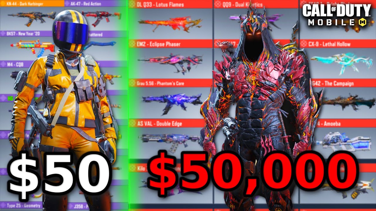$50 vs $50,000 COD MOBILE ACCOUNT - YouTube