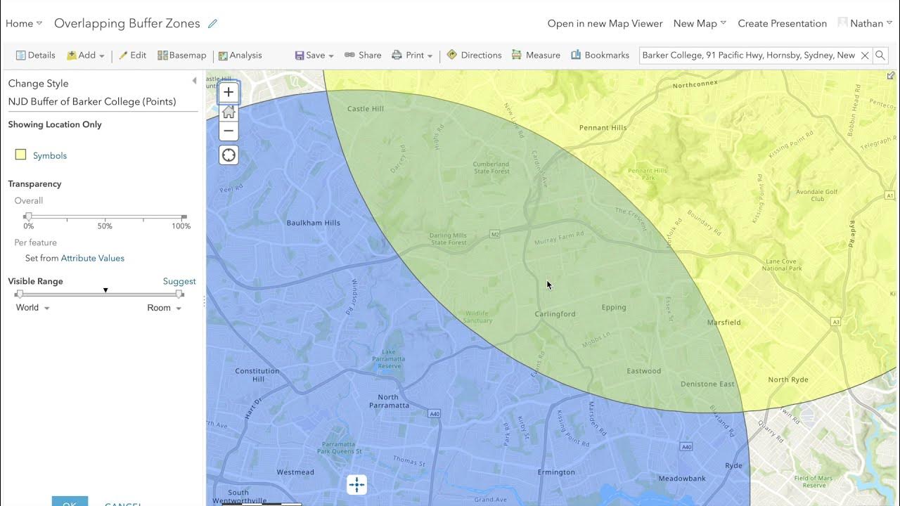 ArcGIS Online Overlapping Buffer Zones - YouTube