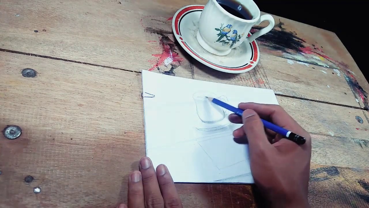 how to draw a cup of coffee on the table - YouTube