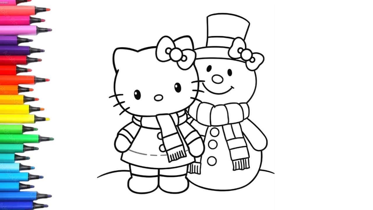 Cute Hello Kitty Christmas Snowmen ⛄ Simple Drawing & Coloring for Kids ...