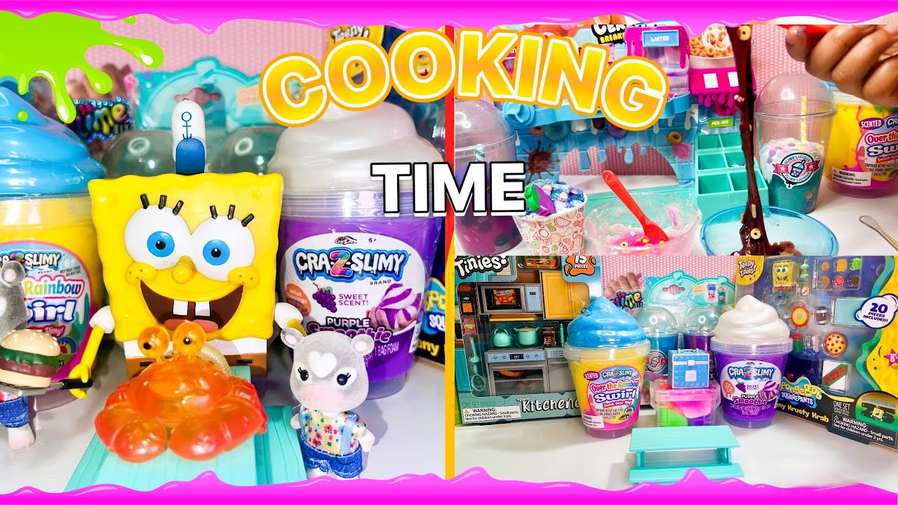 SpongeBob / Slime / Unboxing / Cooking a Krabby Patty for 2 new ...