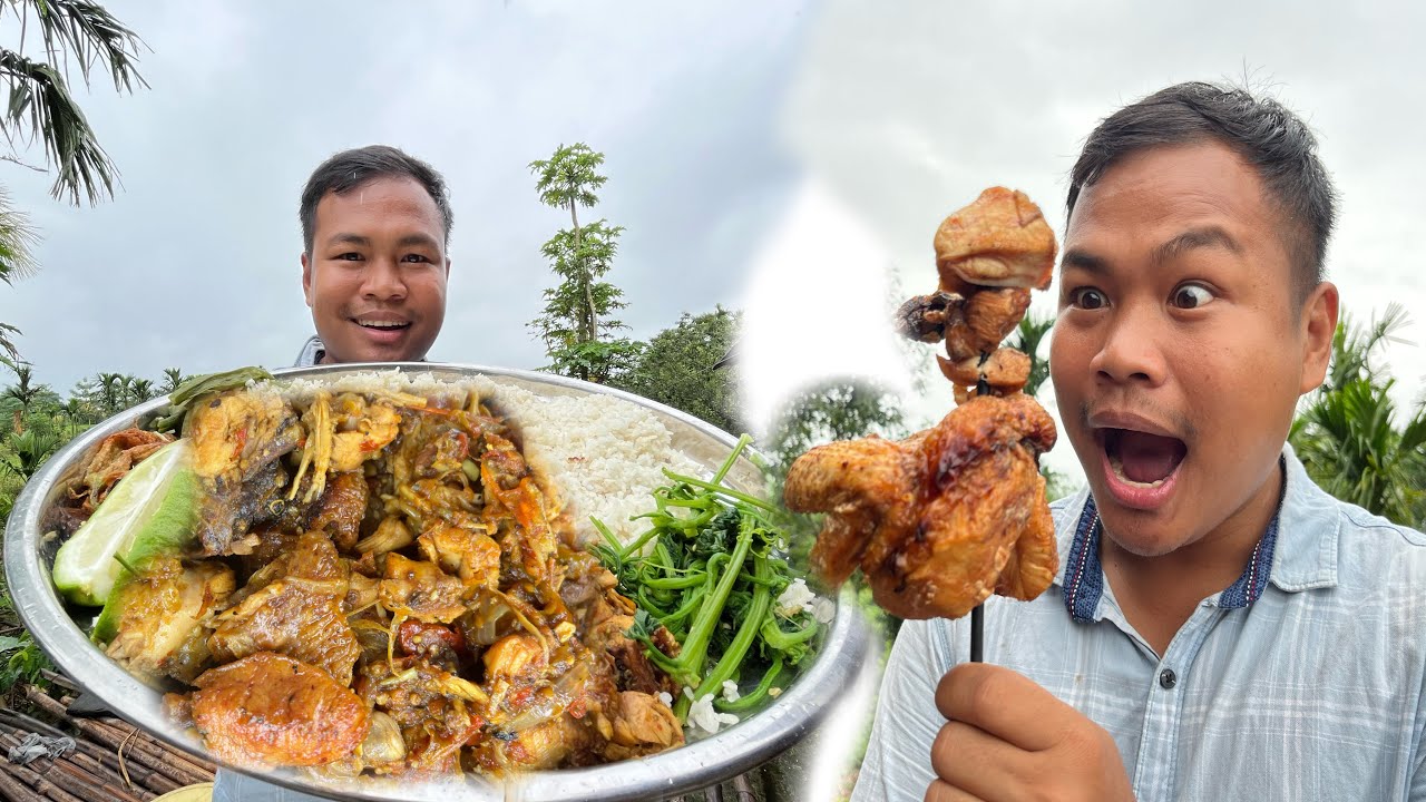 Cooking and eating Rosting Chicken | Bahubali Thali completely finish ...