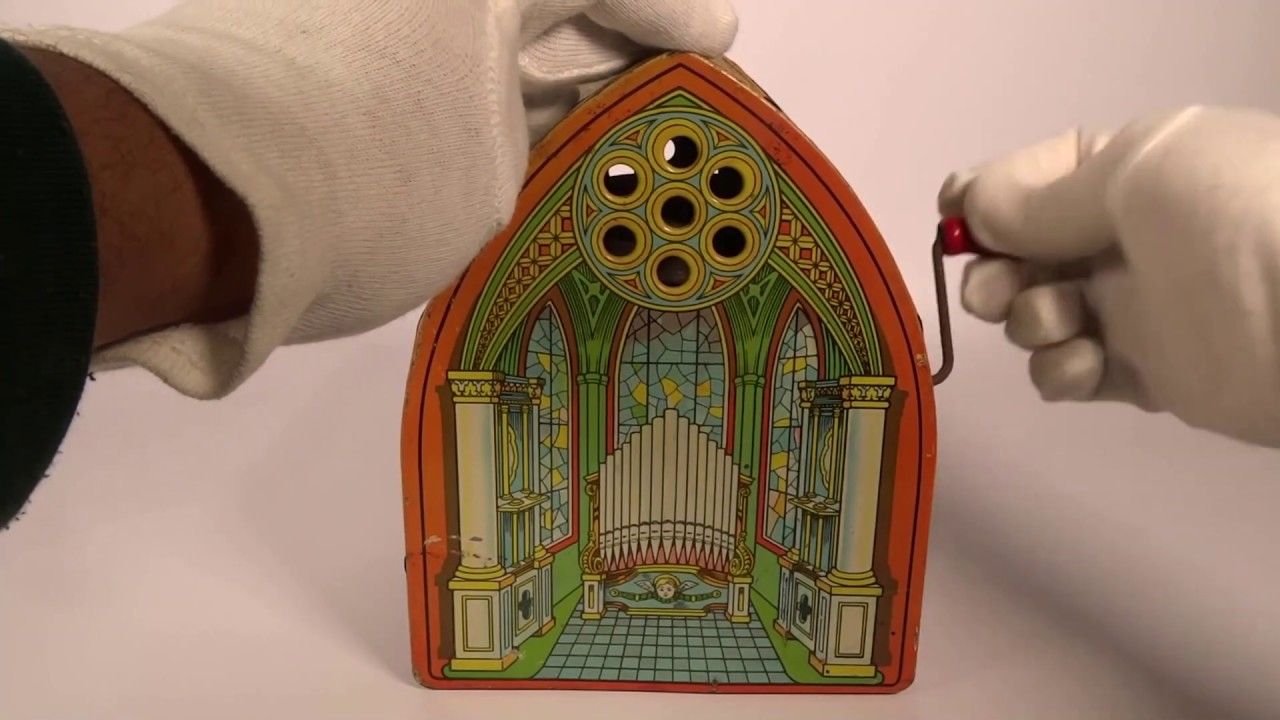 Vintage Church Organ Tin Toy Lithograph 1930's Hand Crank Wind Up Music ...