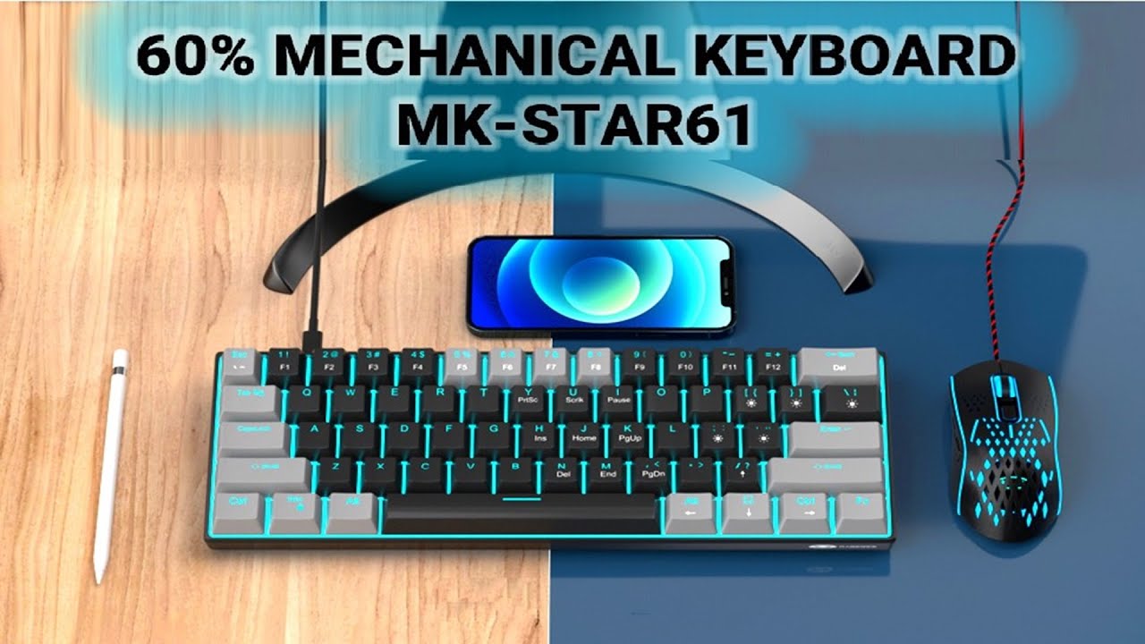 MK-STAR61 Mechanical Keyboard Sea Blue Backlight Small Compact Portable ...