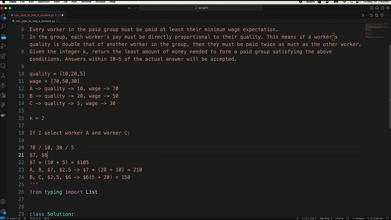 Leetcode 857 Minimum Cost To Hire K Workers Youtube