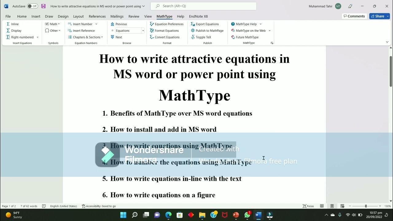 How to write attractive equations in MS word @mathtype - YouTube