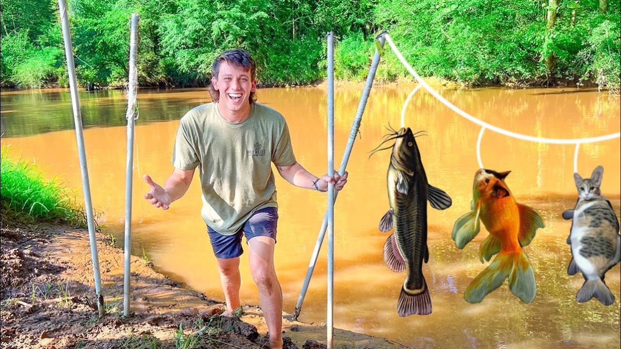 REDNECK Bank Line Catfishing Tiny Pond!! (Catch Clean Cook) - YouTube