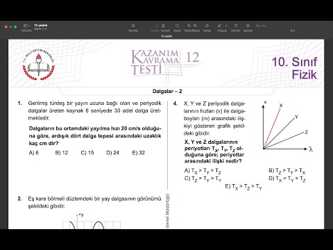 10.SINIF KAZANIM KAVRAMA TEST 12 ÇÖZÜM 2022-2023 - DALGALAR - FİZİK 2.DÖNEM 1.YAZILI