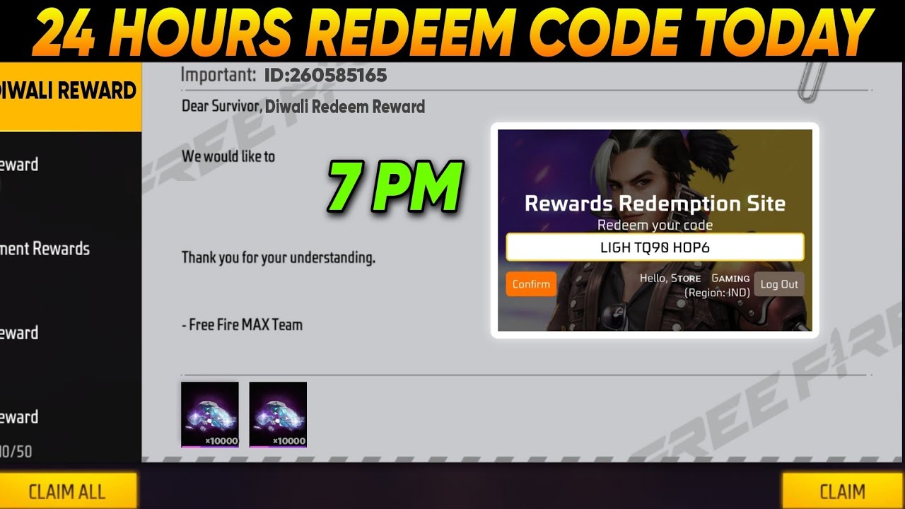 Today redeem code ×××××××× || Redeem code free Diamonds Claim in free ...