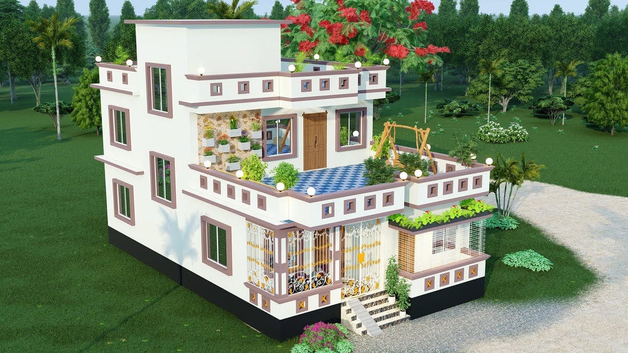 অল্প টাকায় ১.৫ তলা বাড়ির ডিজাইন। Duplex House Design on KHD. - YouTube