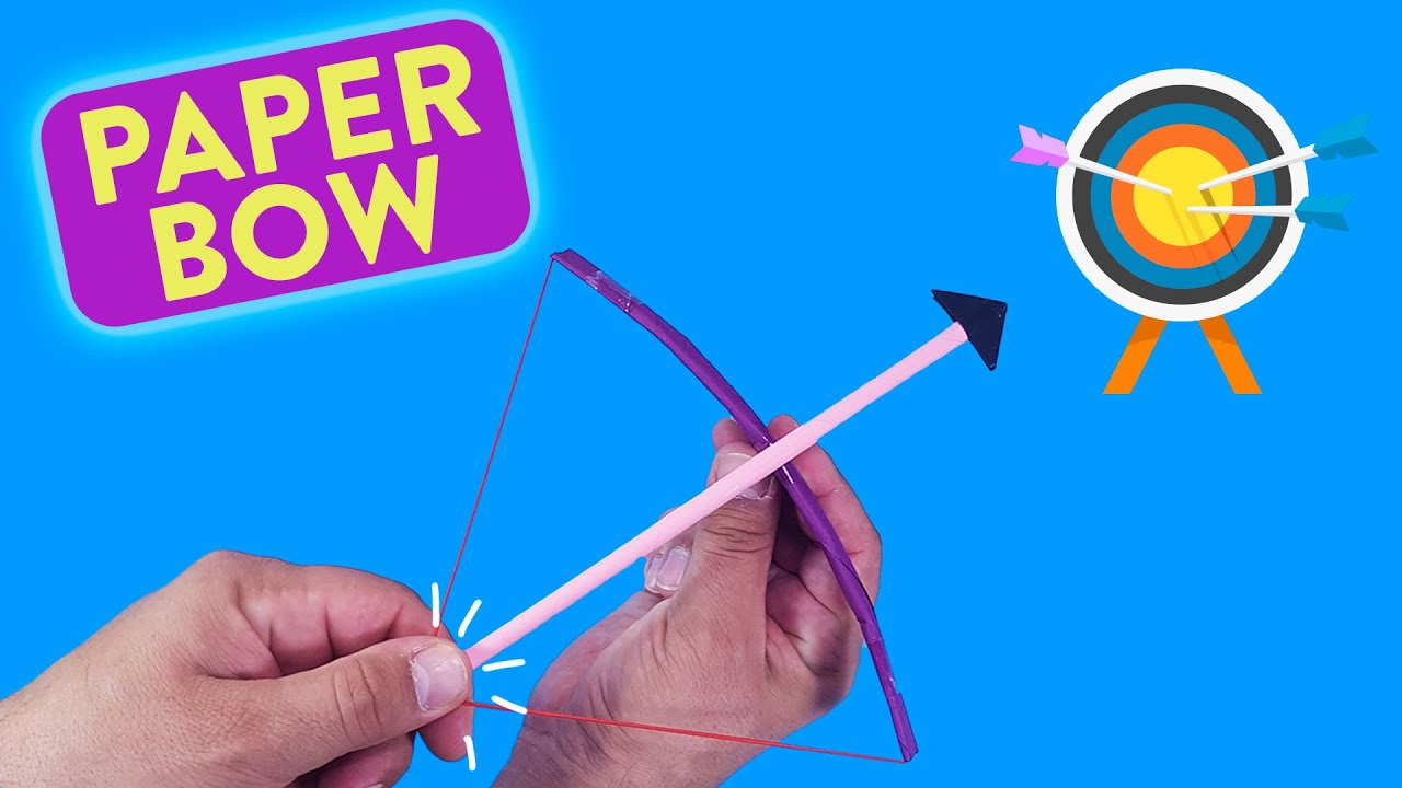 How to make a Mini Paper Bow. Origami weapon BOW. Easy paper crafts ...
