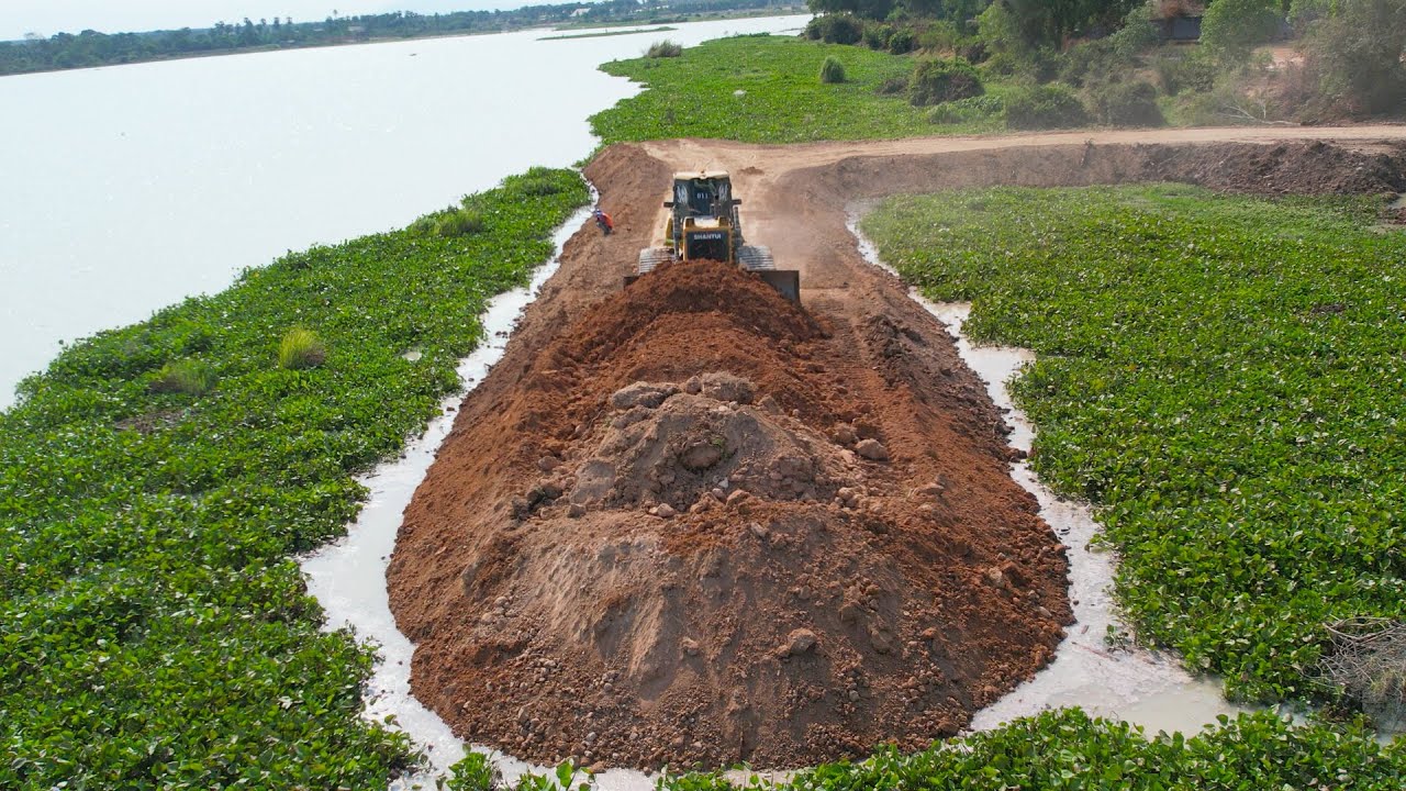 Amazing Water Drain Station Building Operation Bulldozer Moving Soil ...