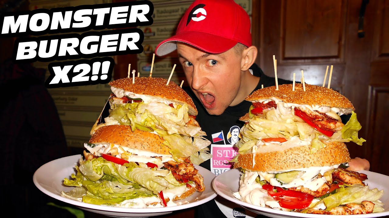 Monster Chicken Burger Challenge x2 (REMATCH) | Speed Eating | Man Vs ...