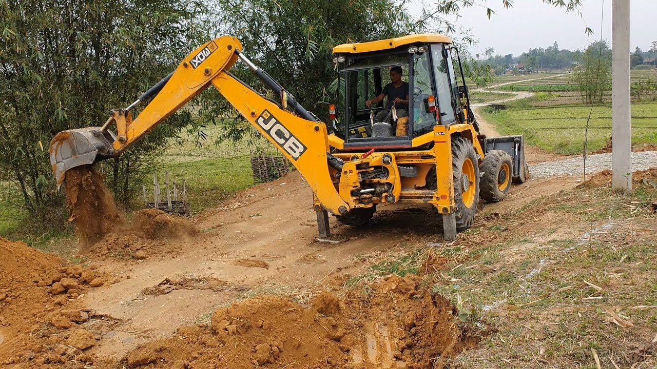 JCB Backhoe Working For Road Construction - JCB Backhoe Video - YouTube