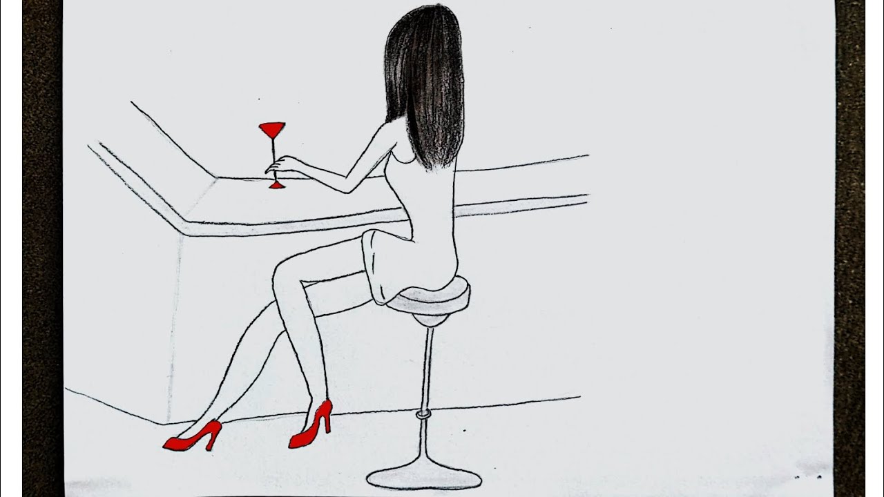 how to draw a girl at bar || drinking wine || elegant drawing || modern ...