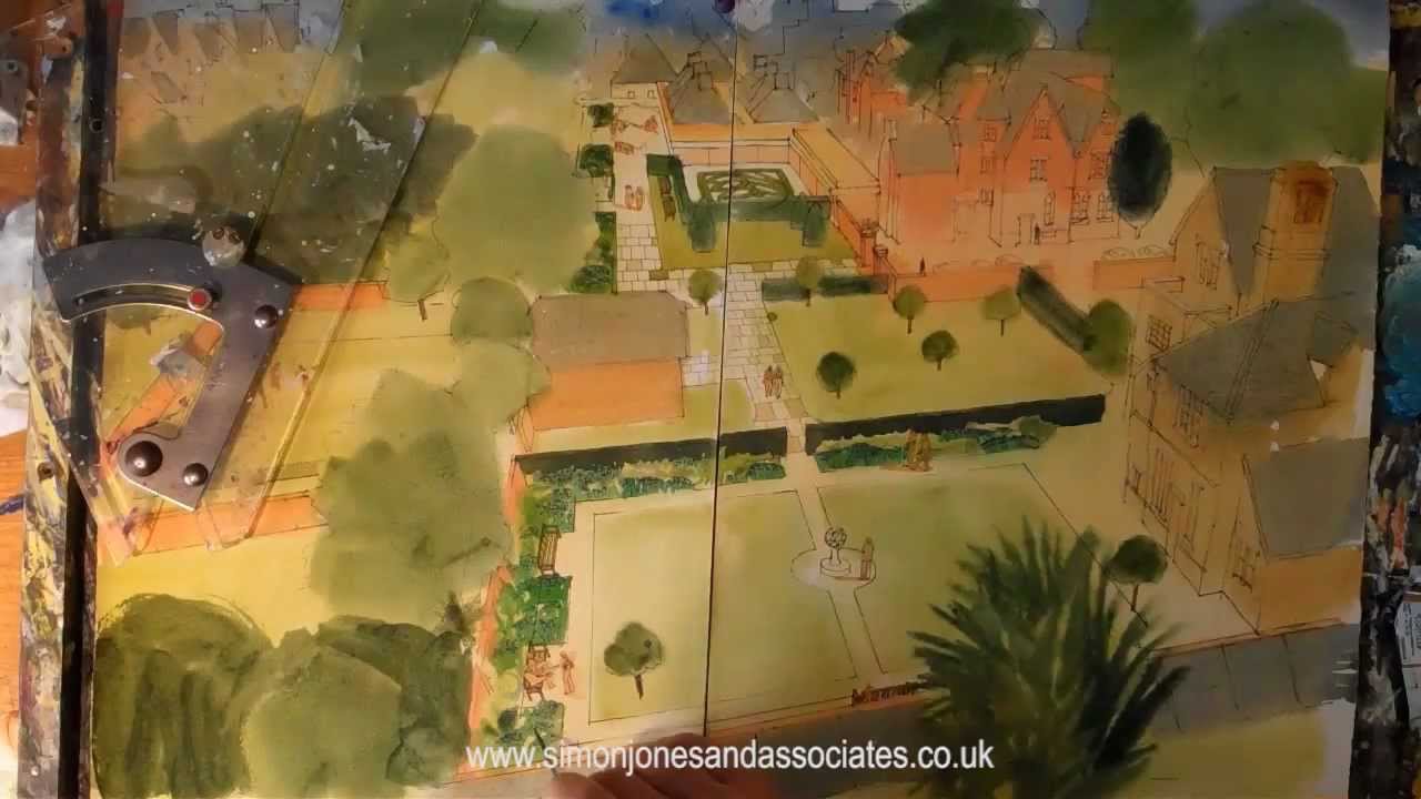 Watercolour aerial view, garden.How to paint - YouTube