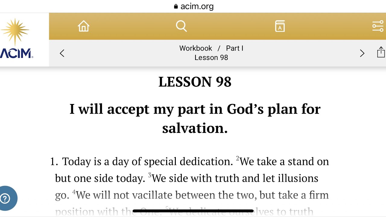 Lesson 98 and Text from A Course in Miracles - ACIM - YouTube