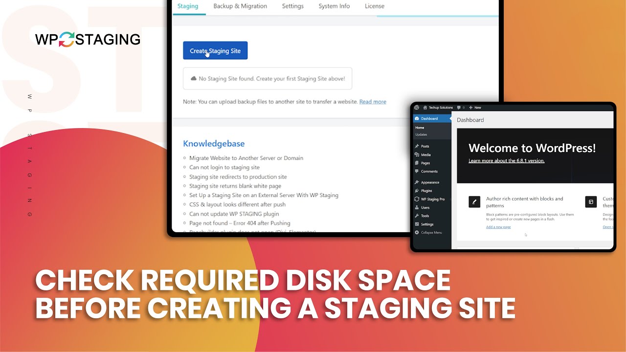Check Required Disk Space Before Creating a Staging Site - YouTube