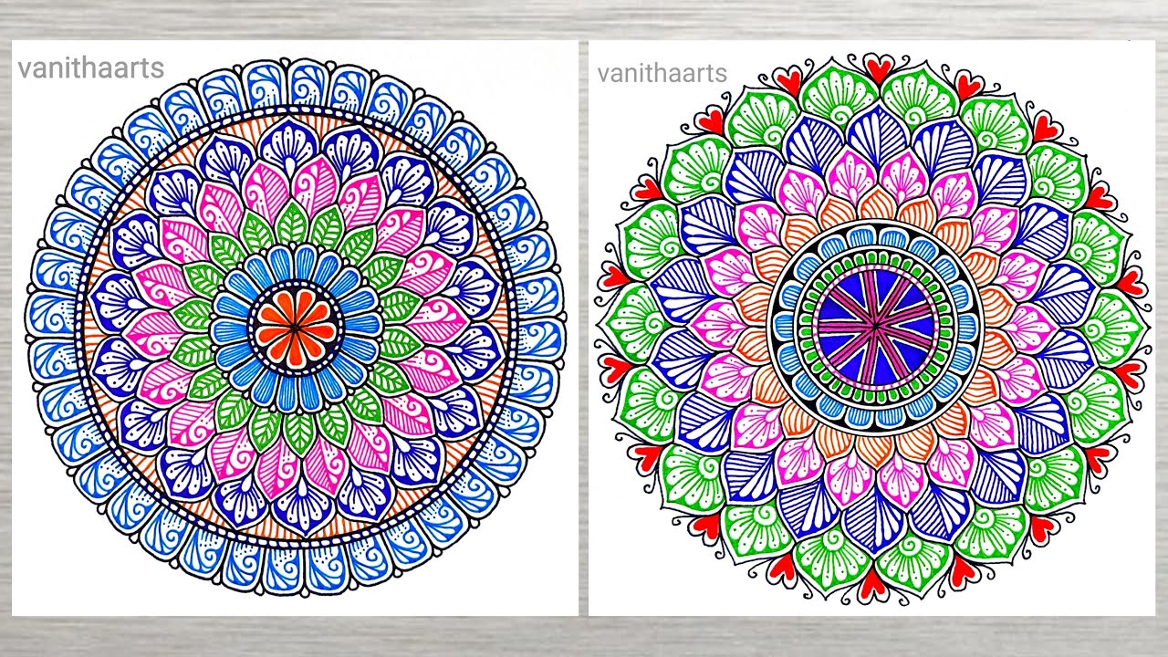 2 Different Color Mandala Art | How to draw Mandala for Beginners ...