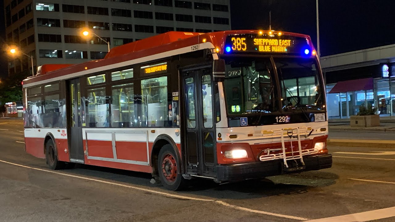 TTC Eastbound Ride Video on 1292 on route 385 Sheppard East Blue Night ...