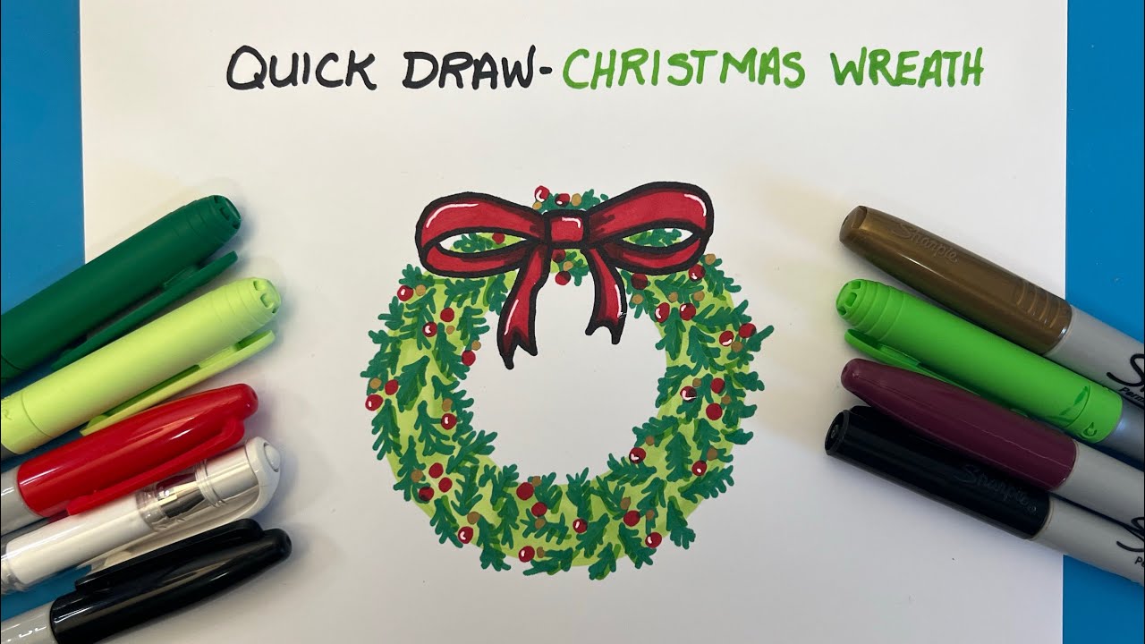 Quick Draws for Kids - How to Draw a Christmas Wreath (Easy) - YouTube