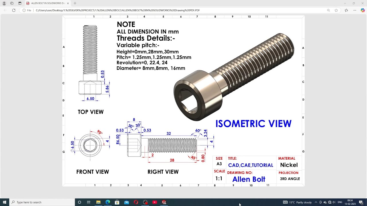 SOLIDWORKS PRACTICE FOR BEGINNER STUDENTS LECTURE-36, ALLEN BOLT - YouTube