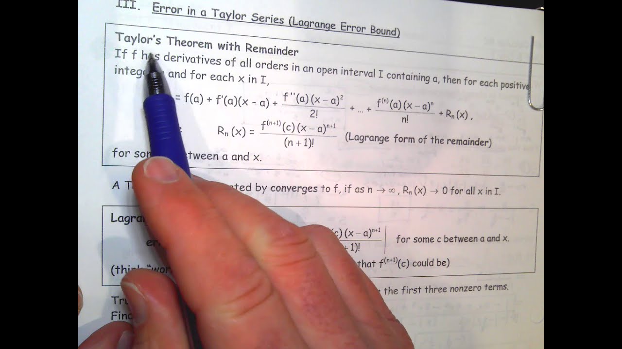 AP Calculus BC 8-7 lesson Error Measurement / Lagrange Error Bound ...
