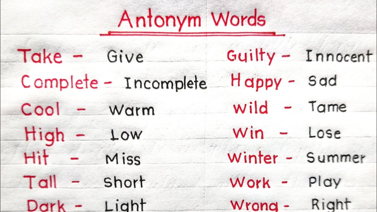 50 Antonym words handwriting || Learn Antonym words in english - YouTube