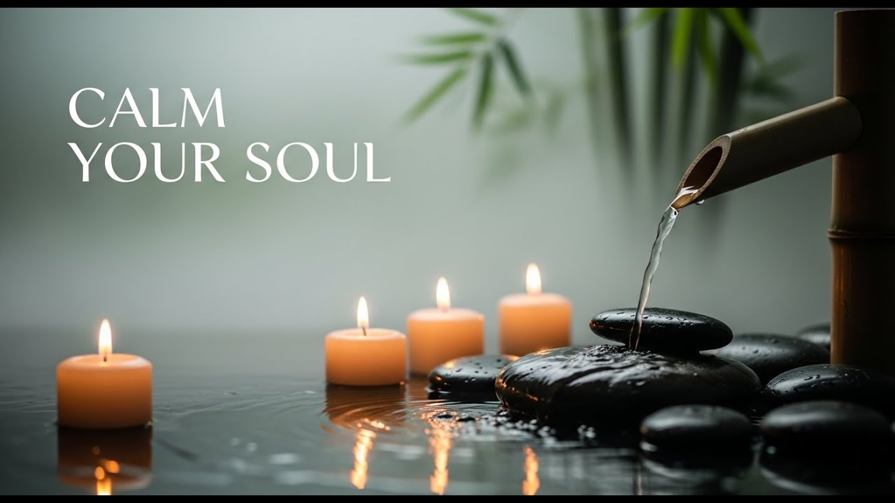 Zen Flowing River Serenity Bamboo Fountain and Candle Glow for Healing ...