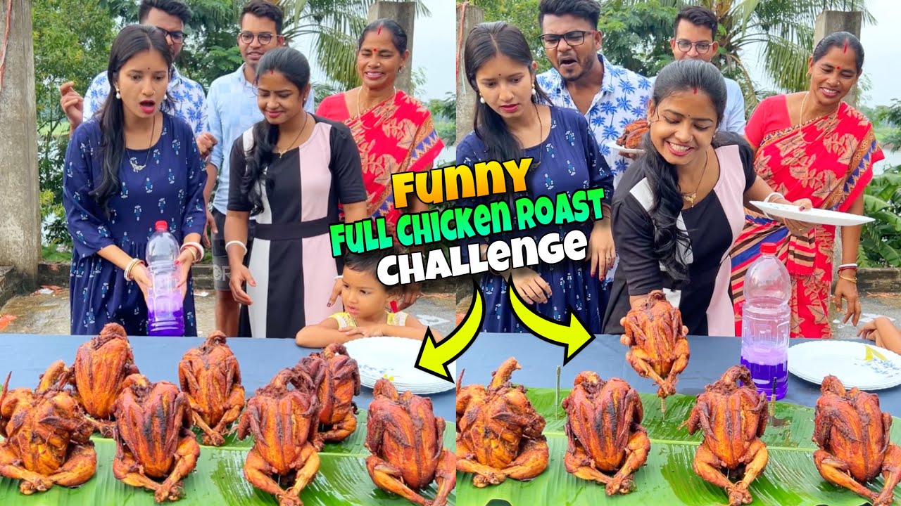 Full Chicken Roast Interesting Funny Challenge With Family - YouTube