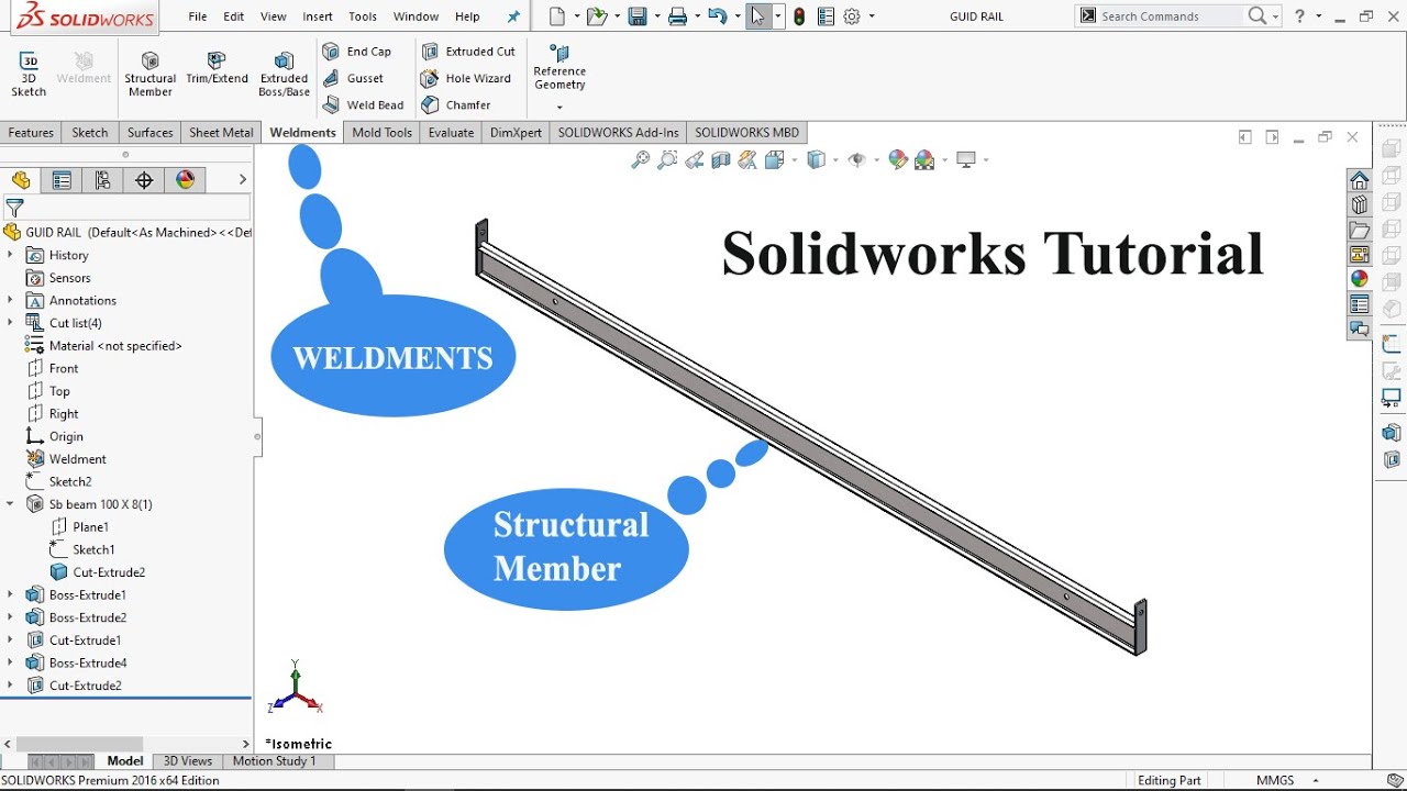 Weldments Structural Beam in Solidworks- Beam Structural - YouTube