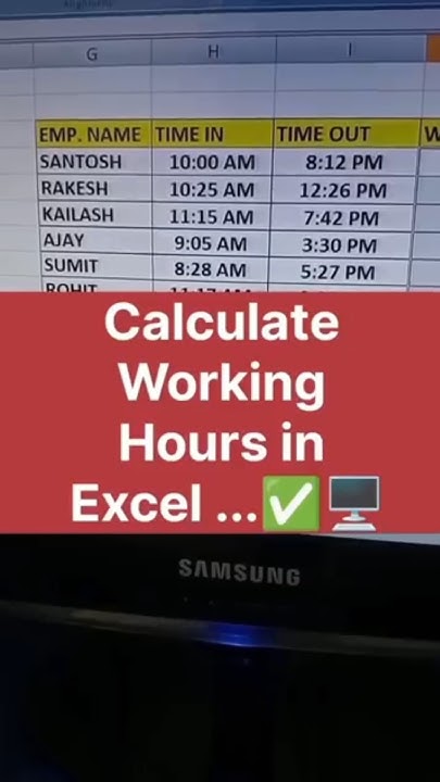 How to calculate working hours in ms excel | important excel formula#viral#computervideo - YouTube