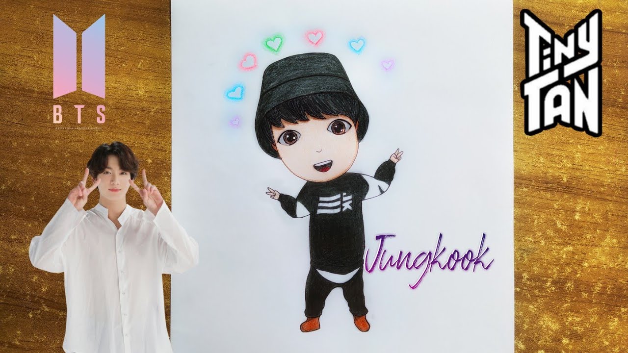 how to draw jungkook draw so cute | jungkook cartoon drawing | step by ...