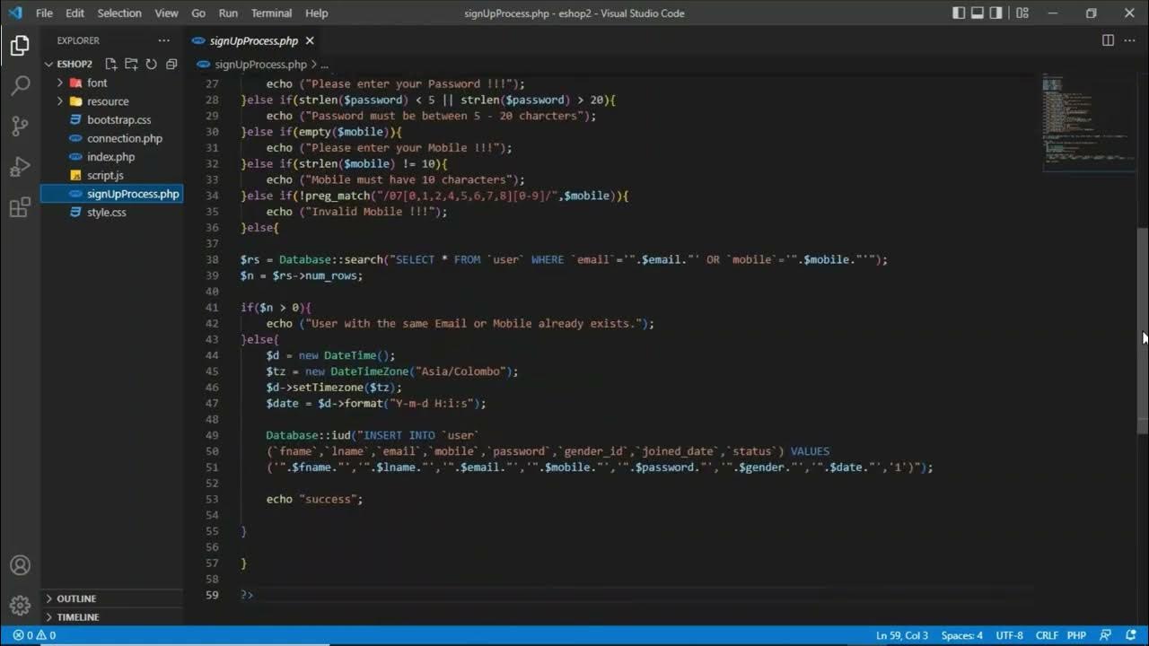 eShop | Program the user signup process including input validation | Video 2 - YouTube