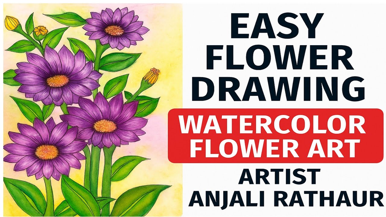 🎨 Easy Purple Flower Drawing | Watercolor Flower Art Tutorial | Artist Anjali Rathaur - YouTube