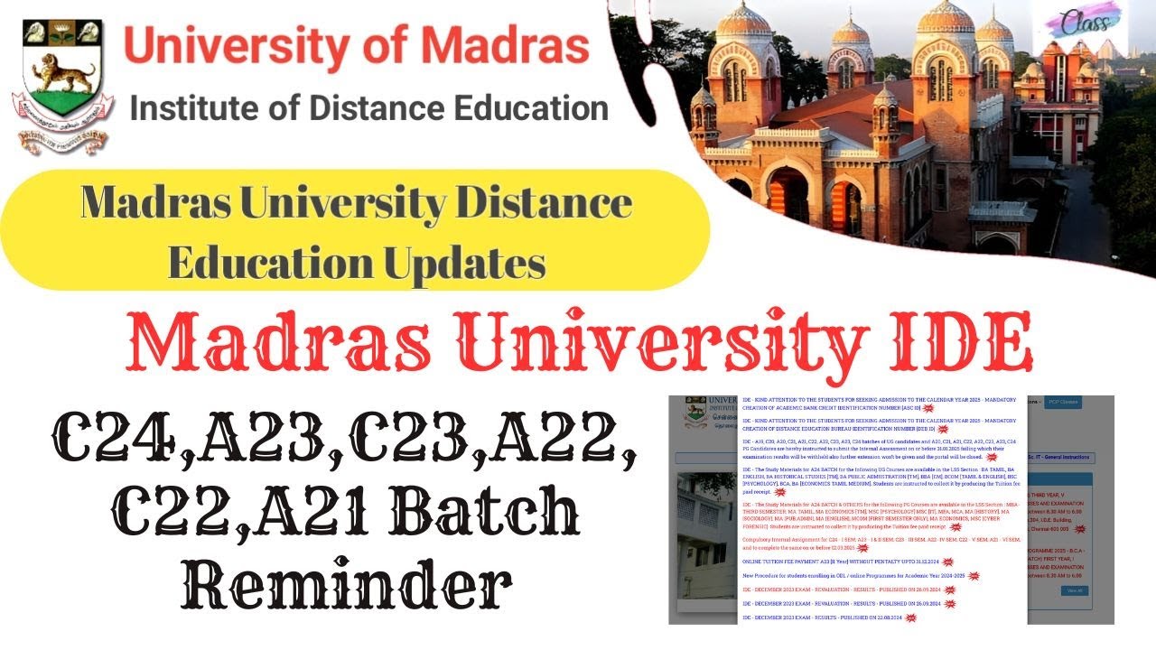 Madras University IDE Current Batch Students Reminder | Distance ...